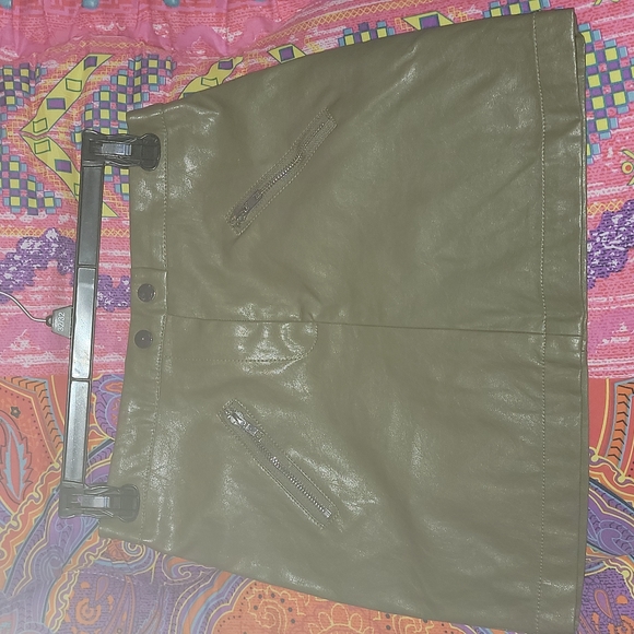 Shinestar | Skirts | Army Green Fake Leather Skirt | Poshmark